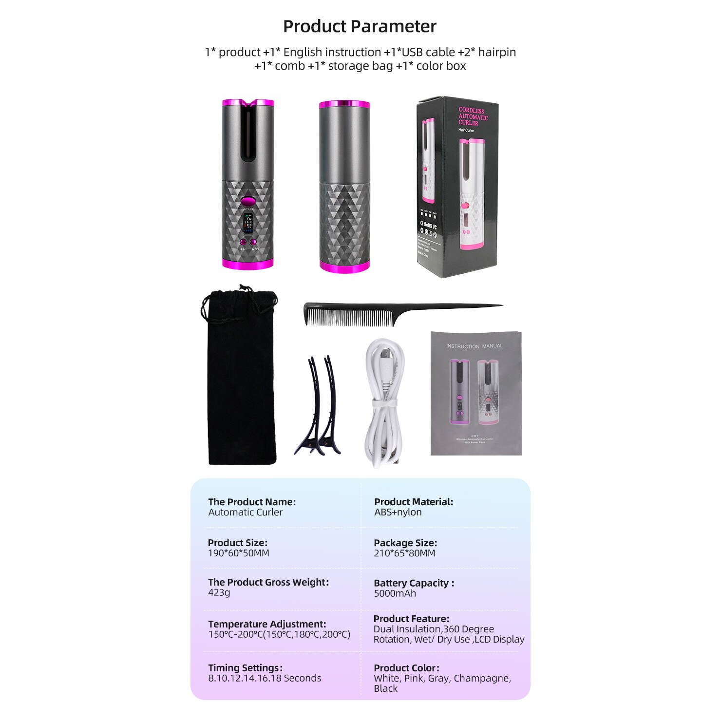 Mini ondulator de par electric portabil, Alhena®, reincarcabil, rotativ ...