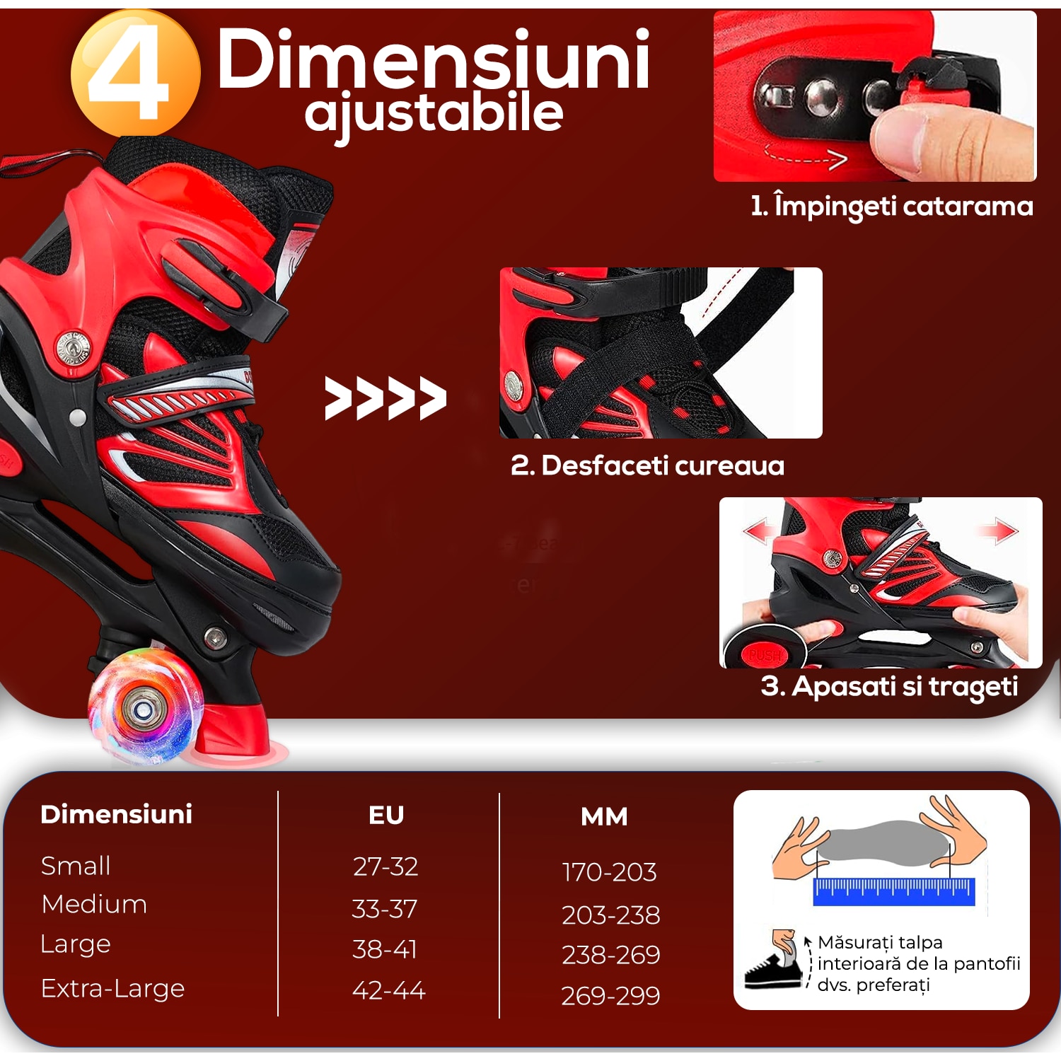 Role reglabile pentru copii si adulti, roti luminoase din silicon, 4 ...