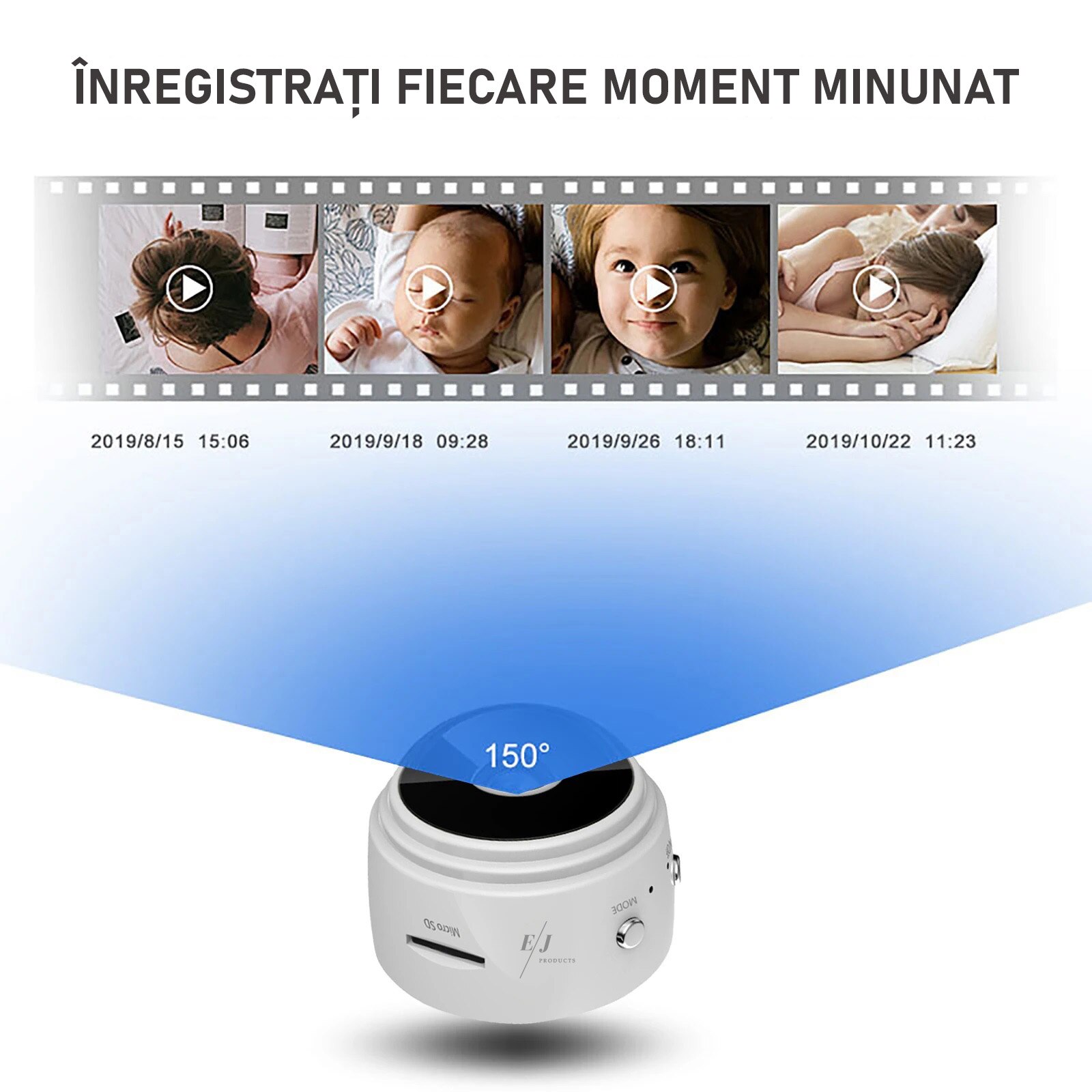 Mini camera magnetica Full HD WiFi cu picior, A9, Alba, Vedere nocturna ...