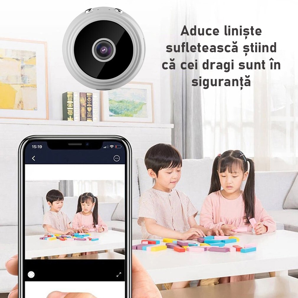 Mini camera magnetica Full HD WiFi cu picior, A9, Alba, Vedere nocturna ...