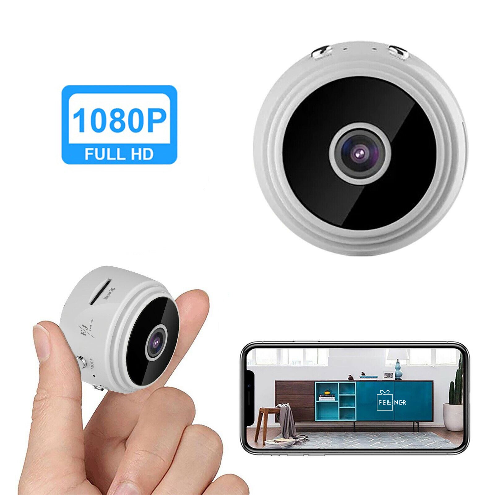 Mini camera magnetica Full HD WiFi cu picior, A9, Alba, Vedere nocturna ...