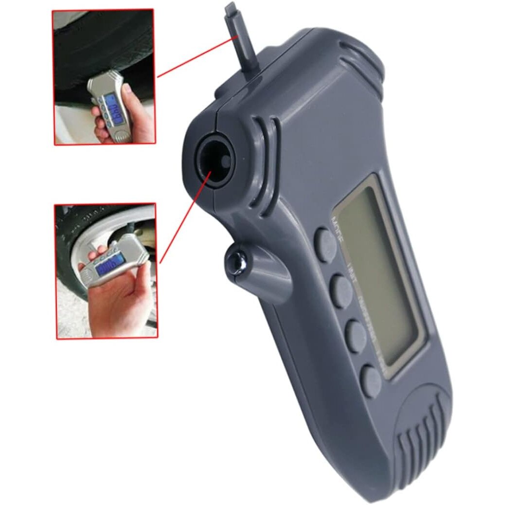 Manometru digital pentru presiune anvelope, Plastic, Afisaj LCD, Gri ...