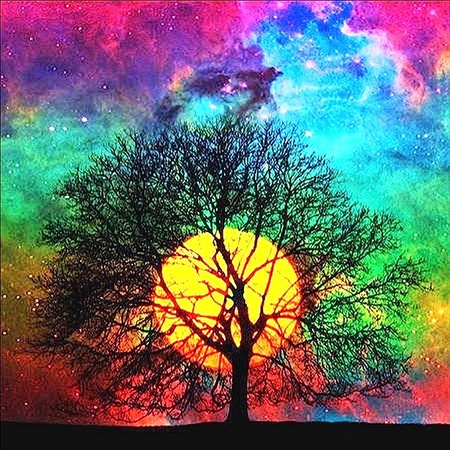 Goblen mozaic cu diamante, Zola®, model luna cu cer colorat, 30x30 cm ...