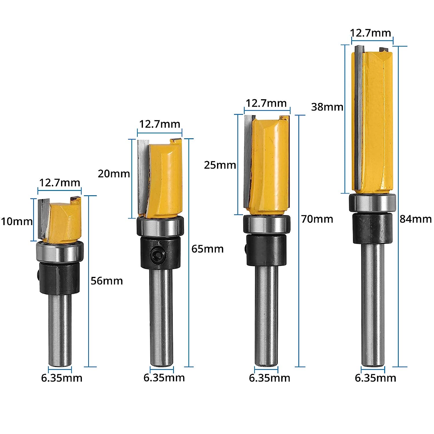 Set 4 freze pentru prelucrarea lemnului, Otel, 10mm/20mm/25mm/38mm ...