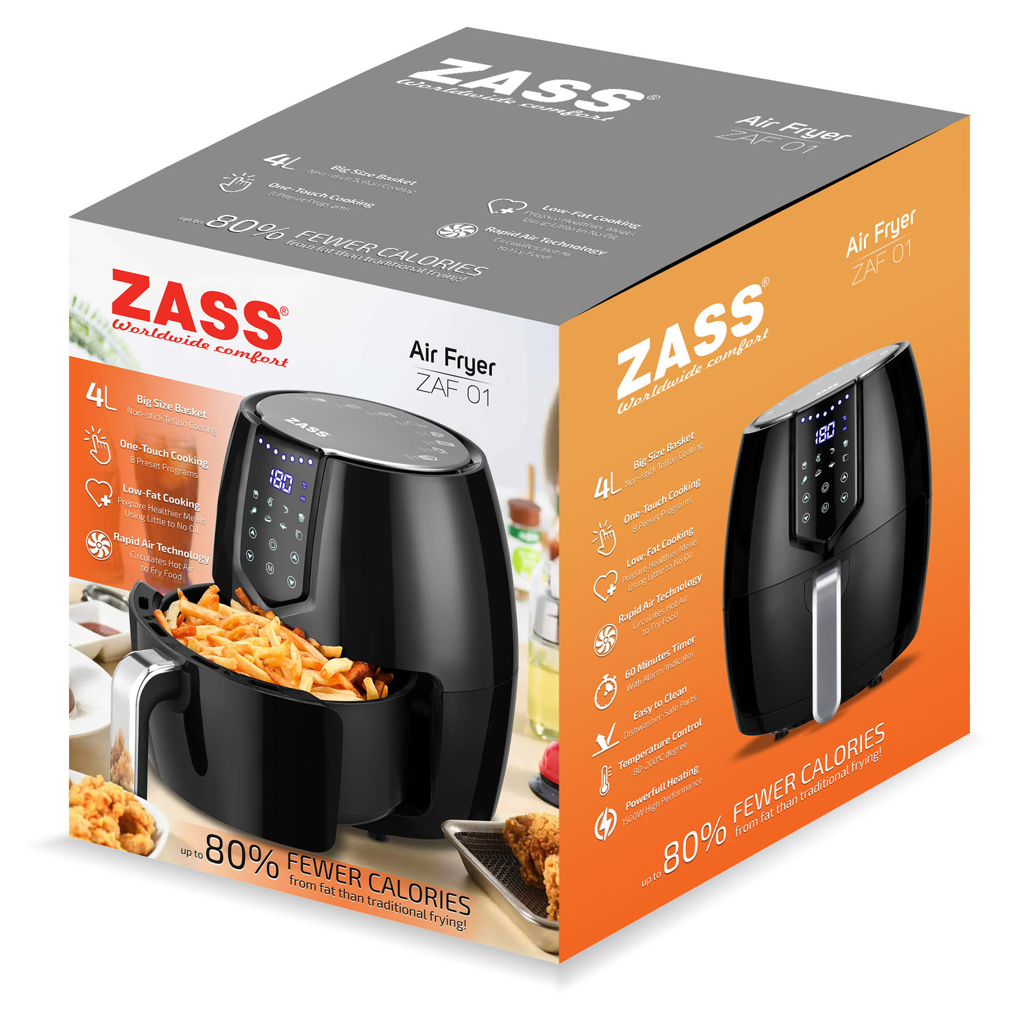 Zass ZAF 01 Forrólevegős sütő, 1500 W, 4 l, 8 program, fekete - eMAG.hu