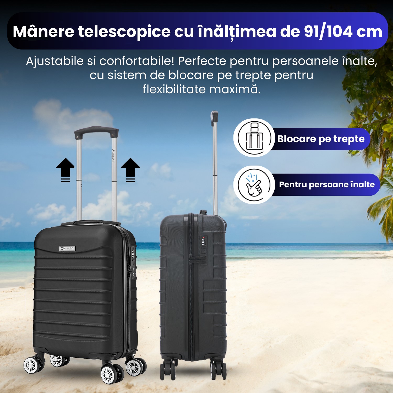 Set 2 trolere cabina, Quasar & Co.®, 40x30x20 cm cu roti detasabile si ...