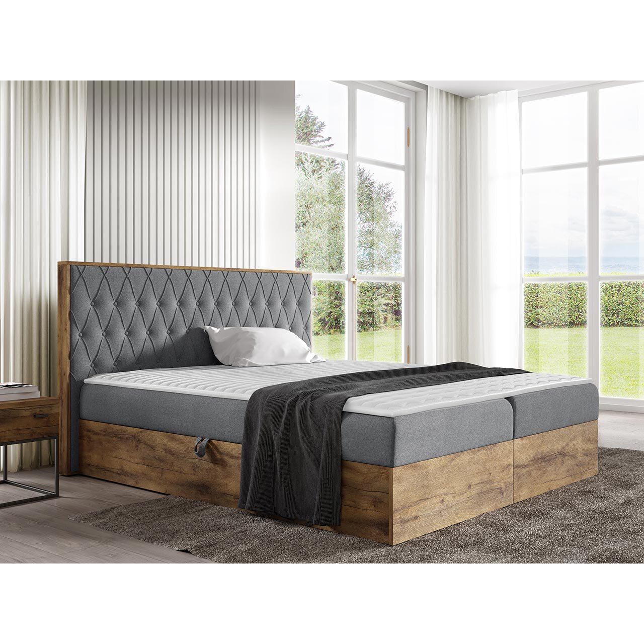 Pat matrimonial Madaris 6 200x200, Mirjan24, stejar + gri - eMAG.ro