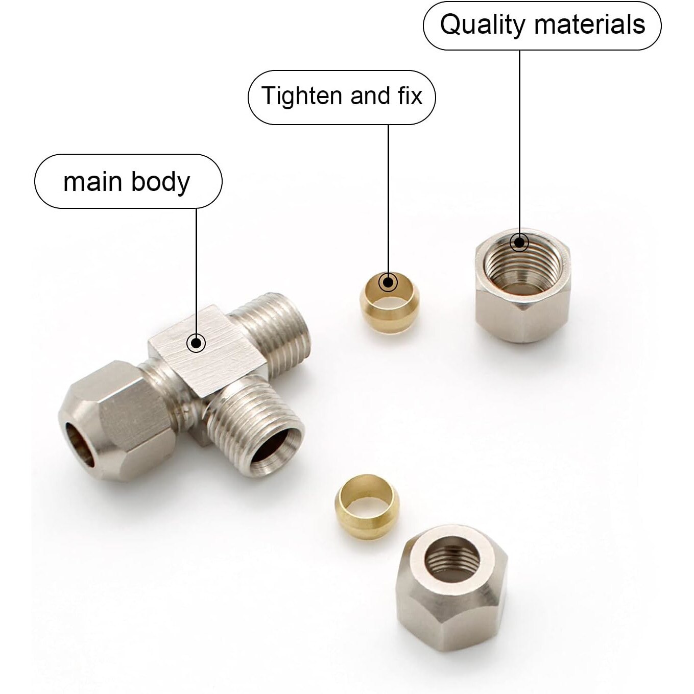 Set de 2 racorduri pentru tubul de compresie, Alama/Nichel, Argintiu ...