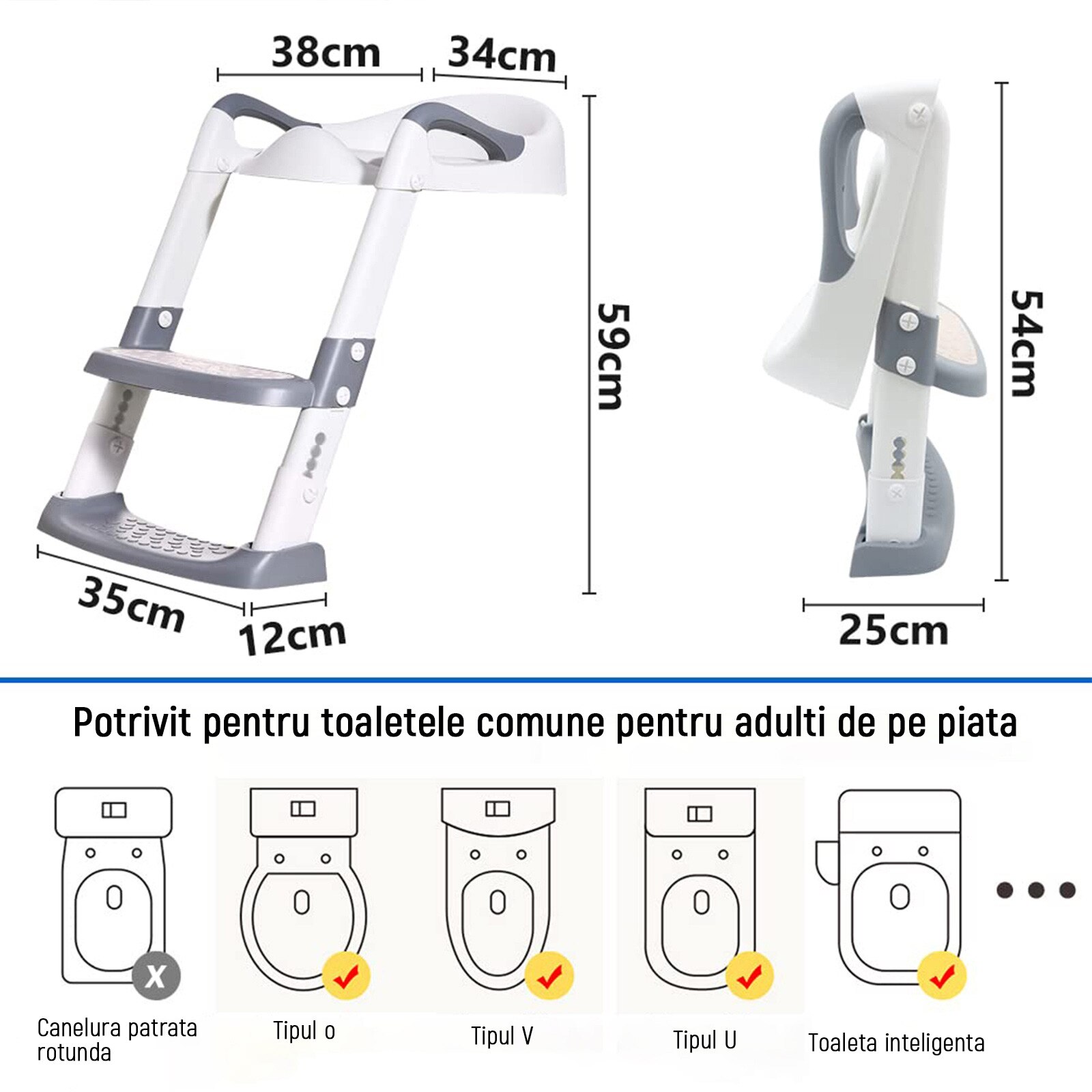 Reductor wc copii cu scarita pliabi, Vaxiuja, material PU, 59 x 35 x ...