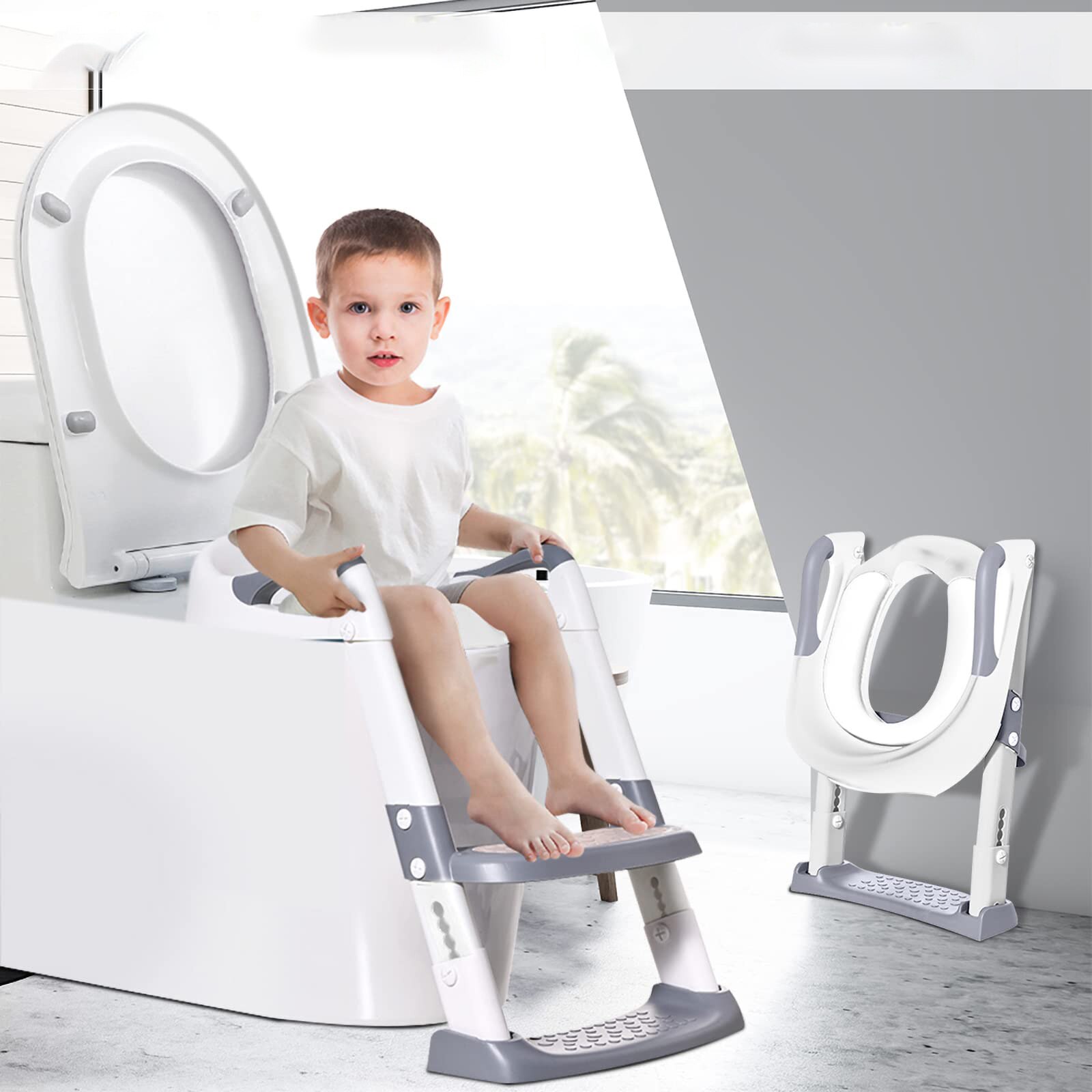 Reductor wc copii cu scarita pliabi, Vaxiuja, material PU, 59 x 35 x ...