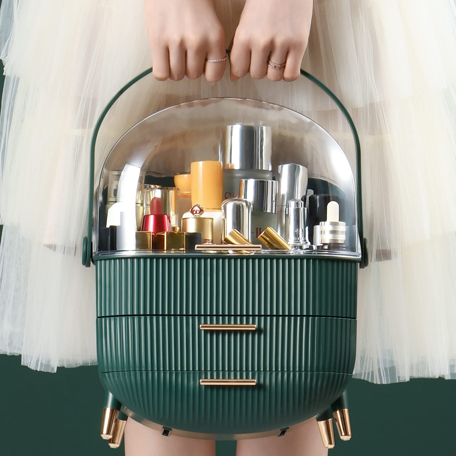 Organizator de machiaje, Plastic, Verde/Transparent - eMAG.ro