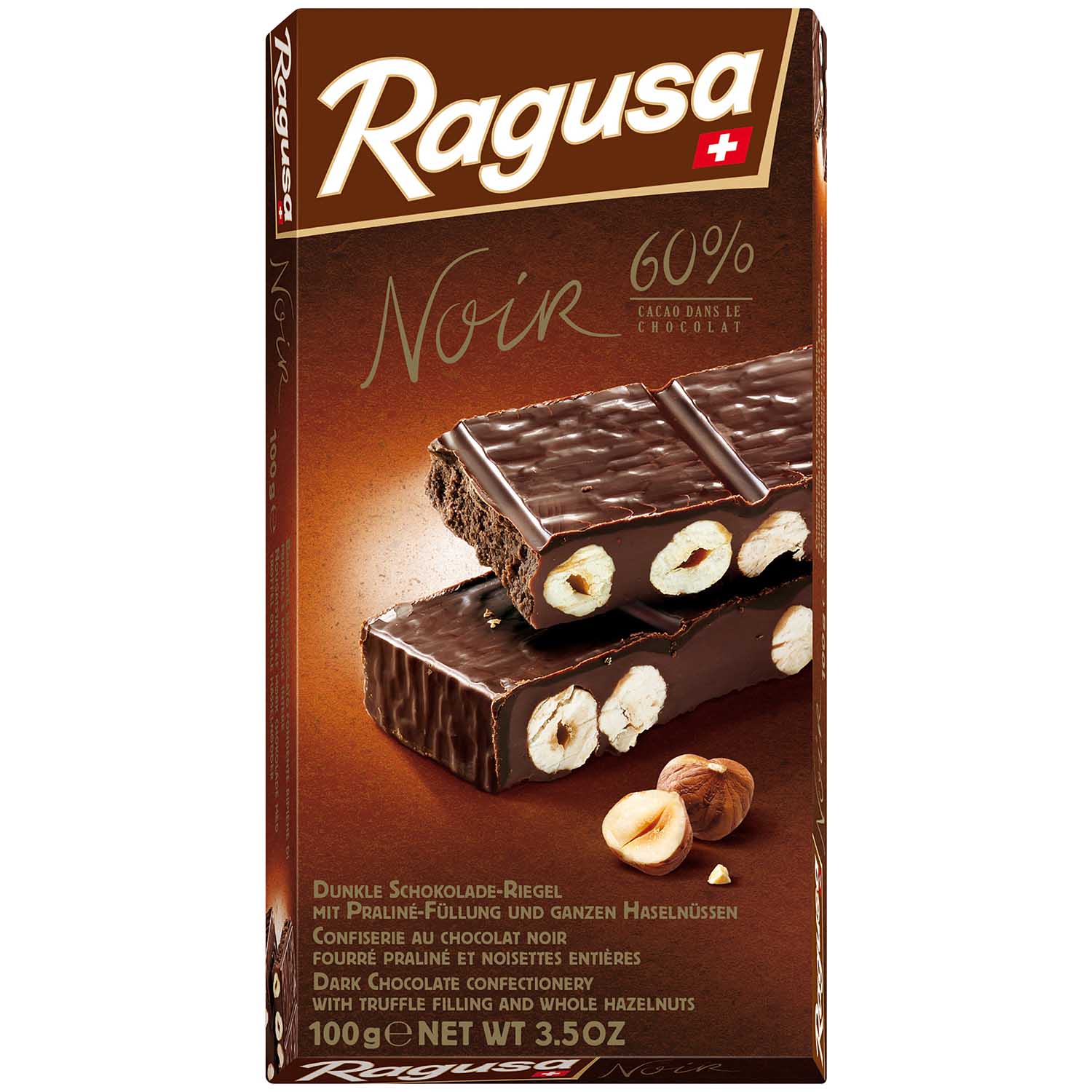 Ciocolata Neagra cu umplutura de Praline si Alune intregi, Ragusa, 100g ...