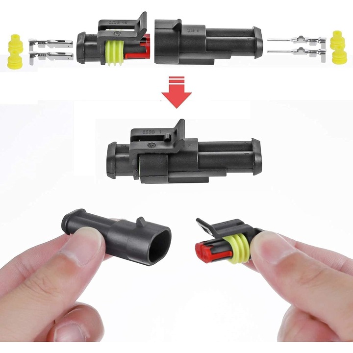 Set 10 conectori electrici auto, Nailon, 2 pini, Multicolor - eMAG.ro