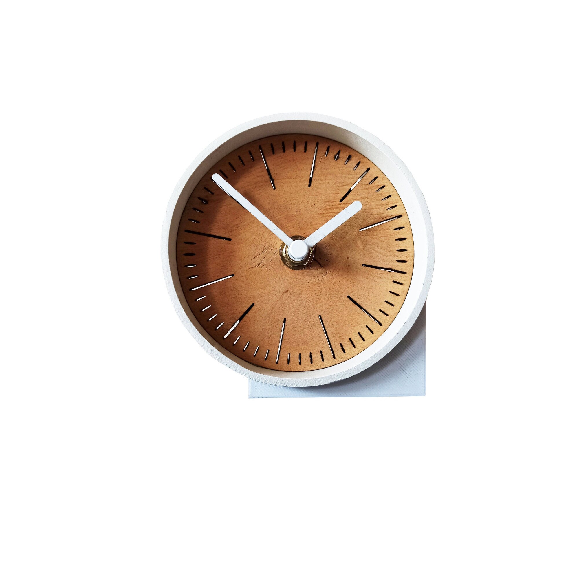 Ceas de birou pe baterii, 10 cm, Alb/Maro - eMAG.ro