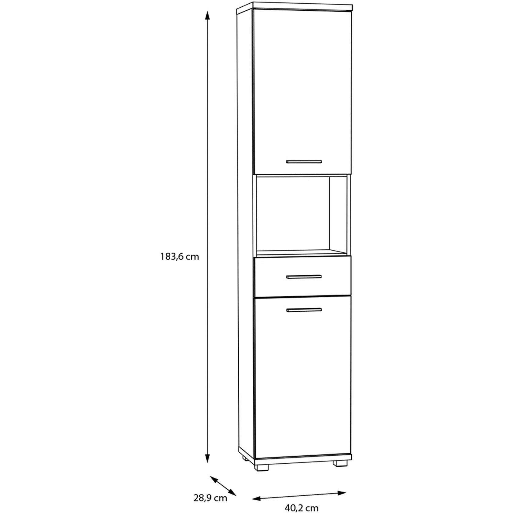 Dulap soldat pentru baie Forte Champ, 2 usi + 1 sertar, 40.2x28.9x183.6 ...