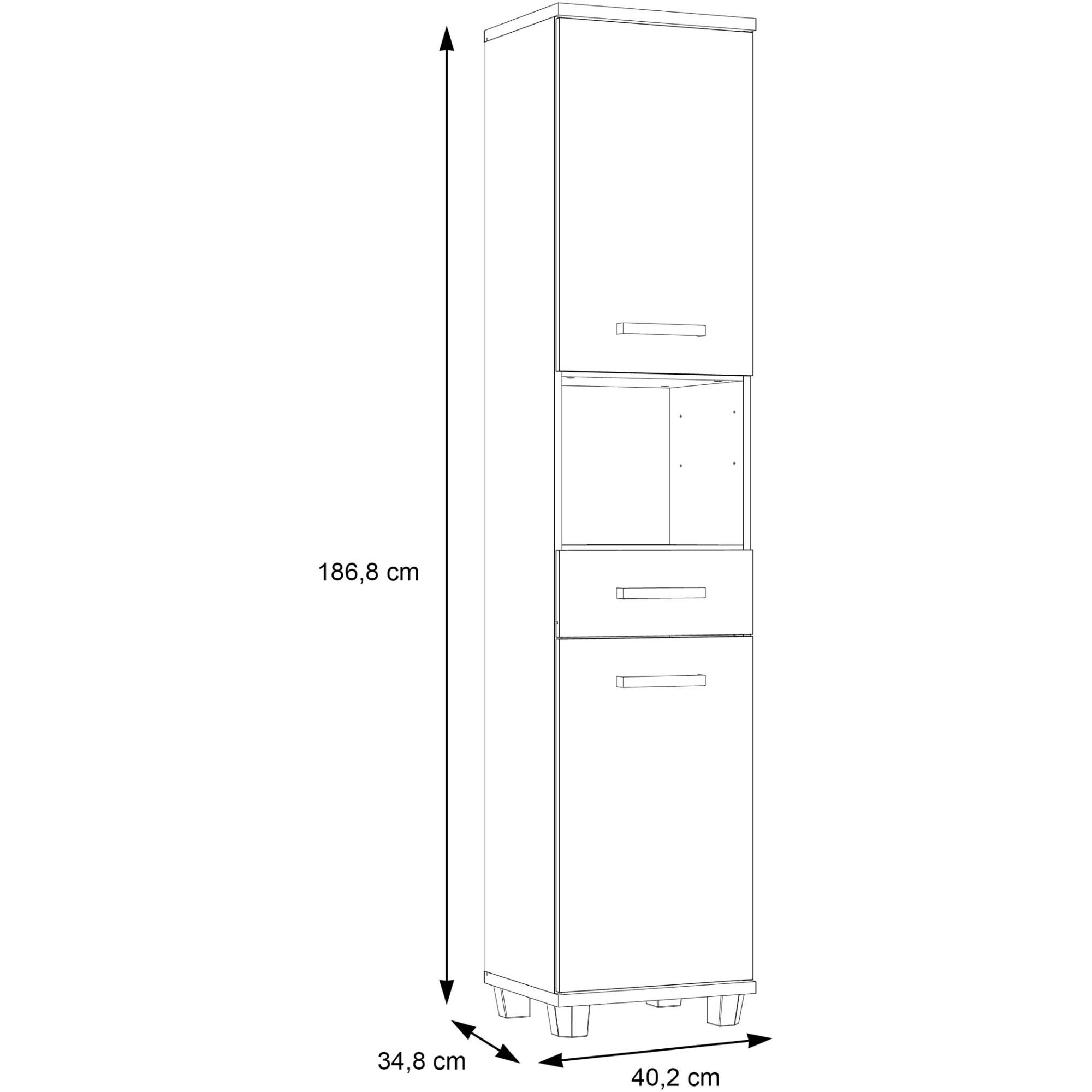Dulap soldat pentru baie Forte Veris, 2 usi+1 sertar, 40.2x34.8x186.8 ...
