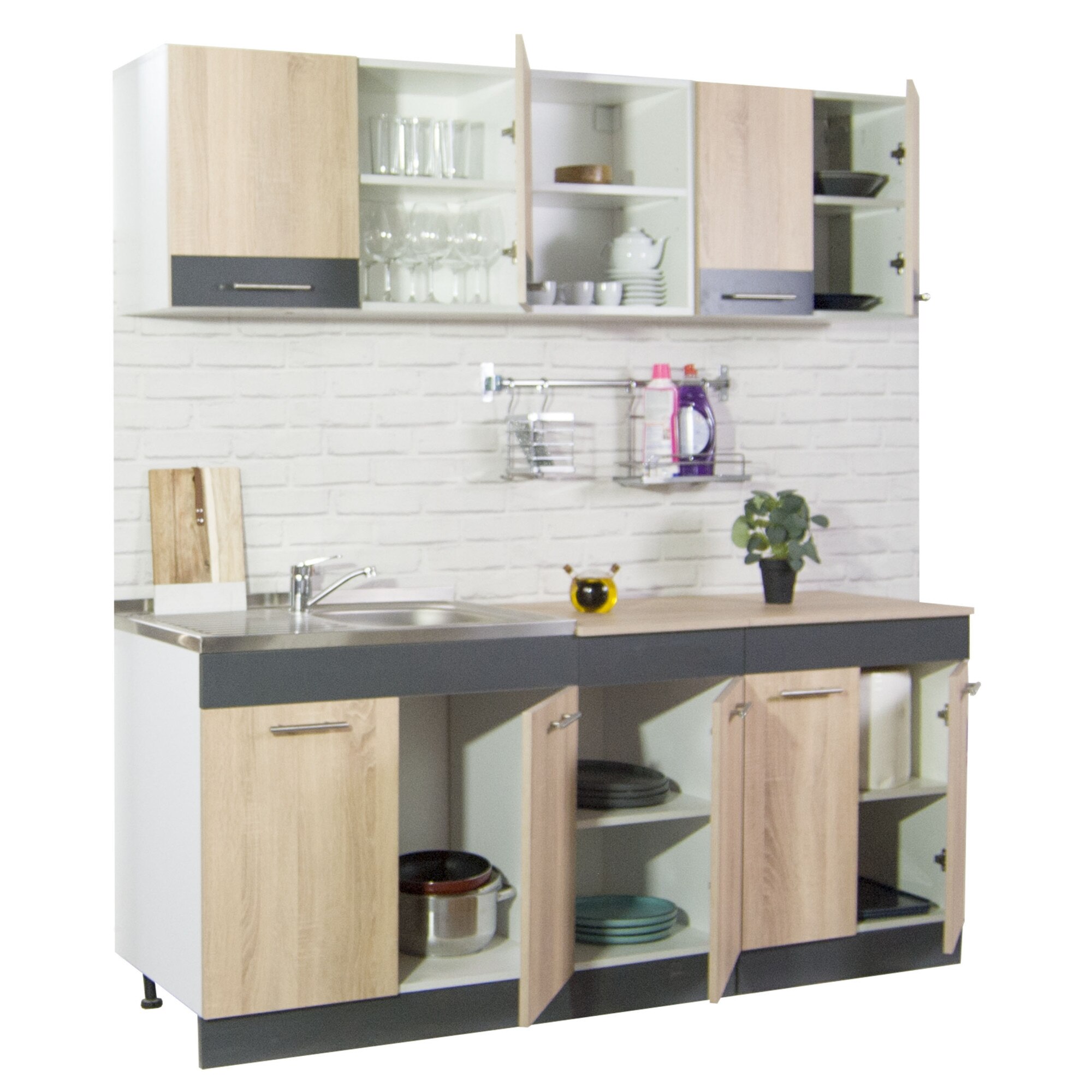 Set bucatarie Badenmob, seria sarona 180,01x190x52cm, sonoma/antracit ...