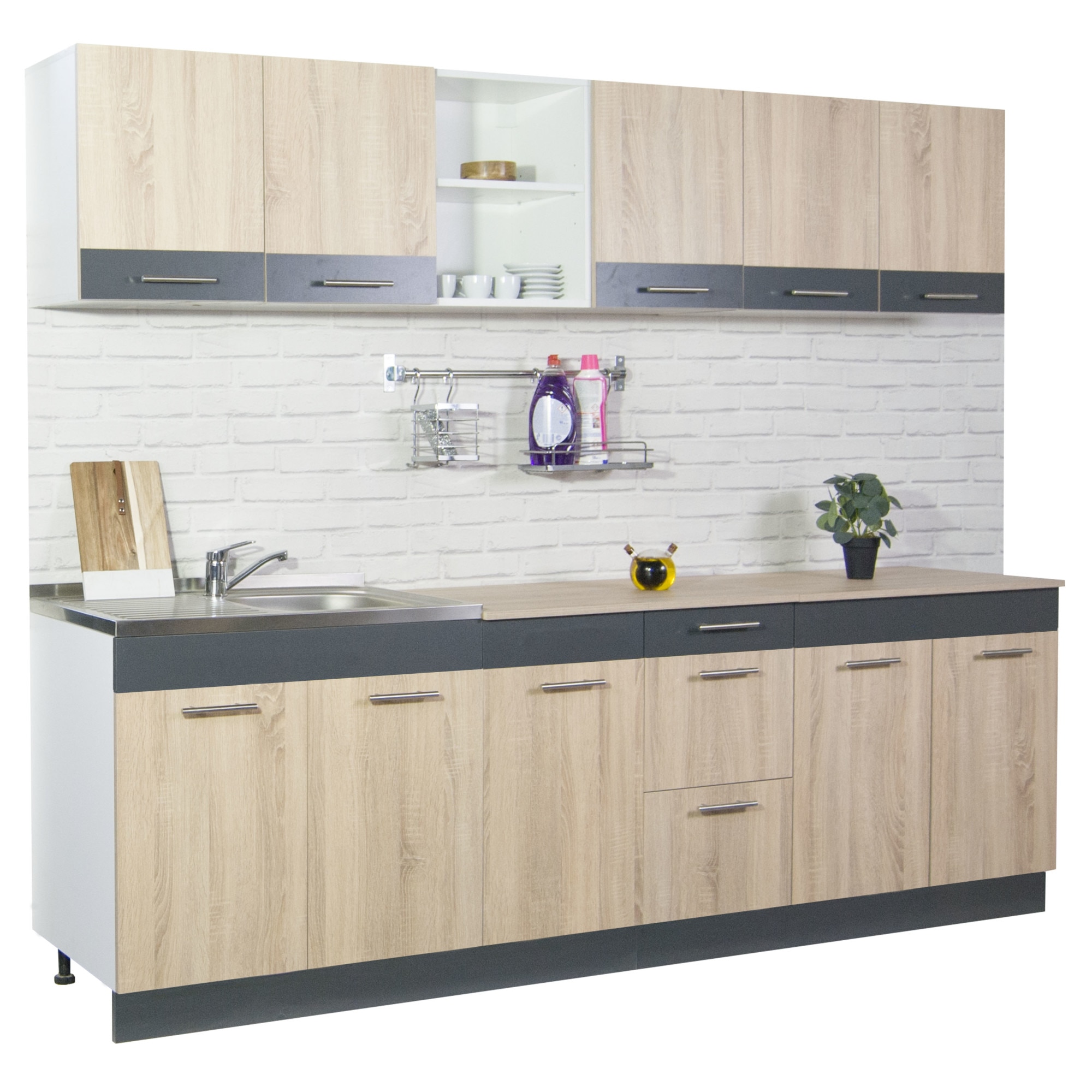 Set bucatarie Badenmob, seria sarona 240,01x190x52cm, sonoma/antracit ...