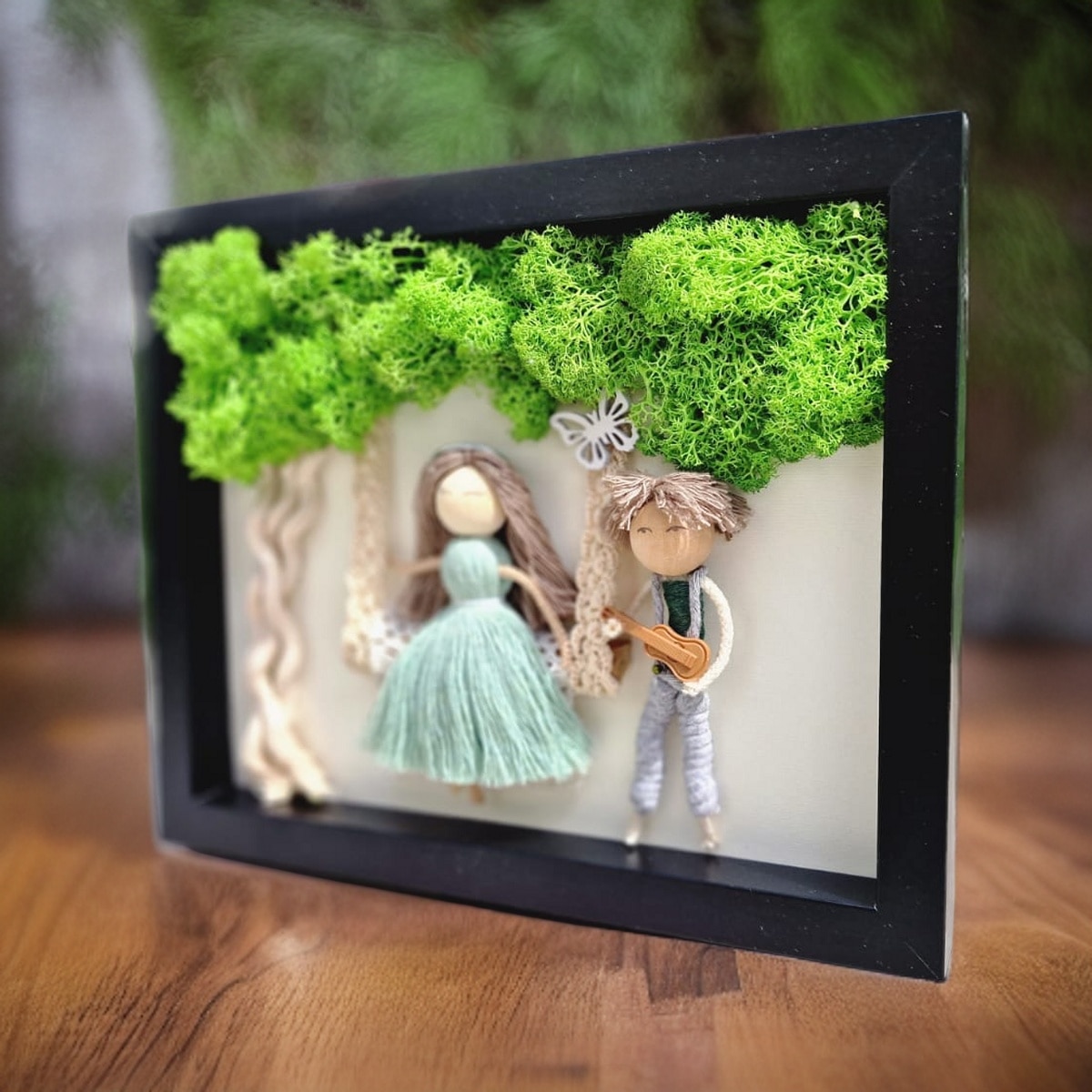 Decoratiune de tip papusa din macrame cu licheni stabilizati Naturali ...