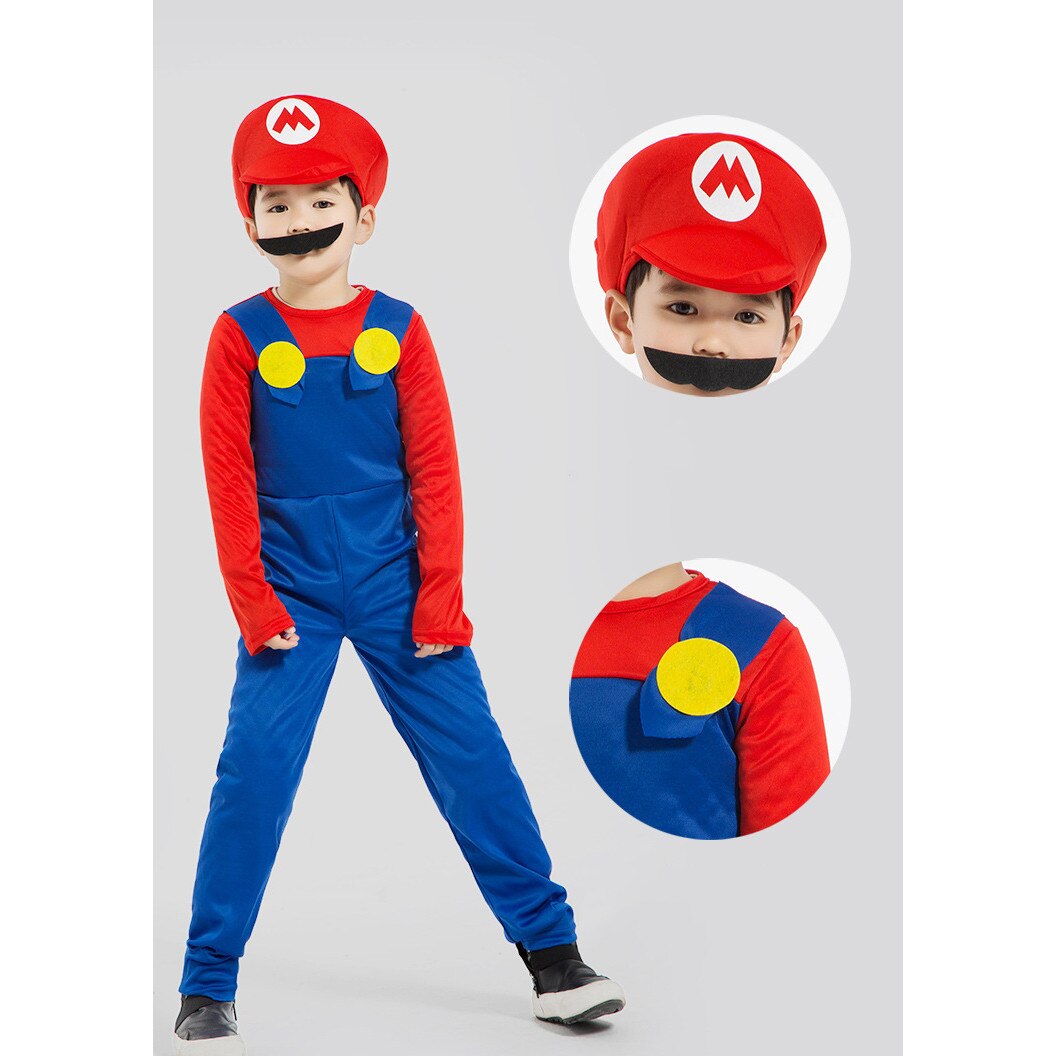 Set costum Super Mario cu mustata si sapca pentru baieti 5-6 ani, 120 ...