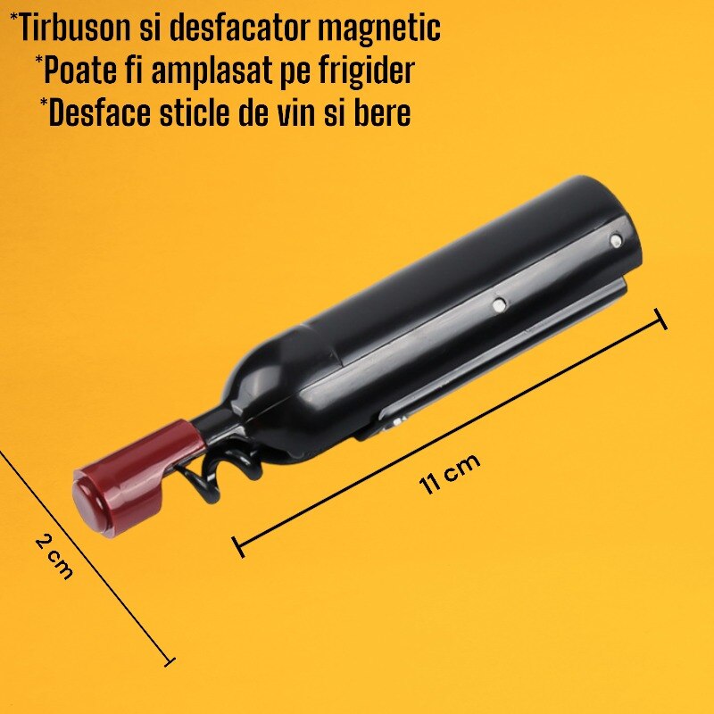 Deschizator de sticle de vin si bere, magnetic, 2 functii, forma sticla ...