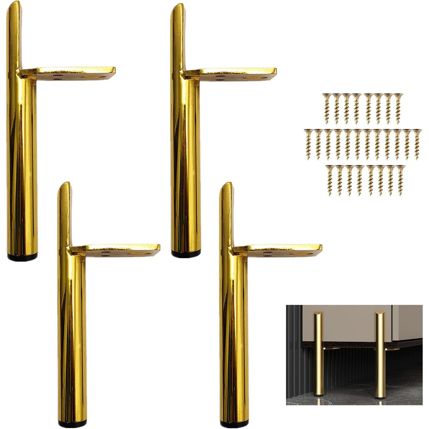 Set 4 picioare de mobilier, Metal, Auriu - eMAG.ro