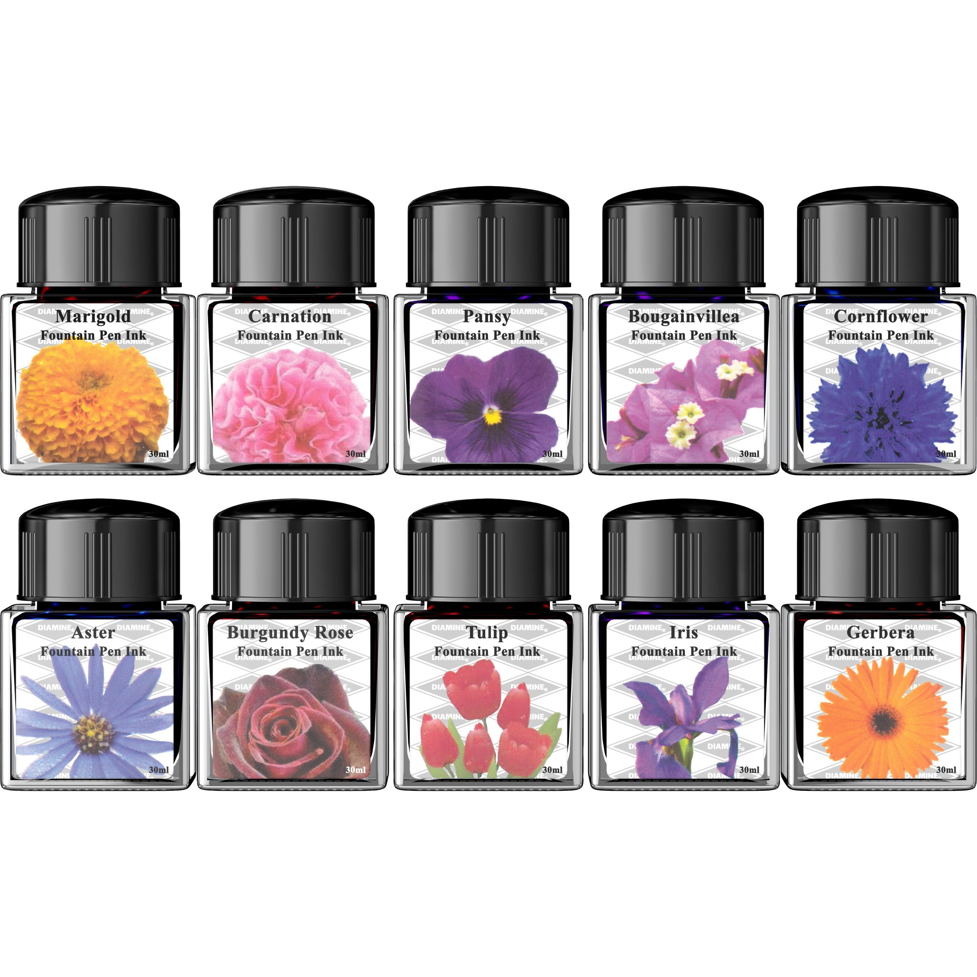 Set 10 buc Calimara cerneala 30ml Diamine Flower Collection - eMAG.ro