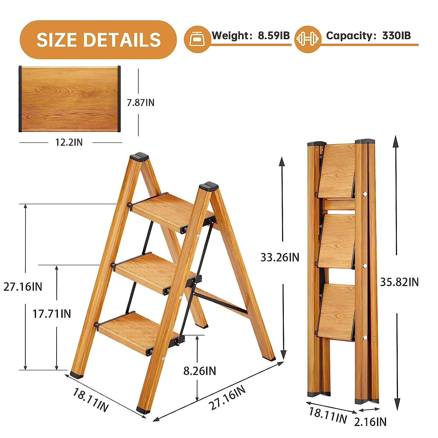Scara Pliabila din Aluminiu, cu 3 Trepte Late, Bigshot, Maxim 150 Kg ...