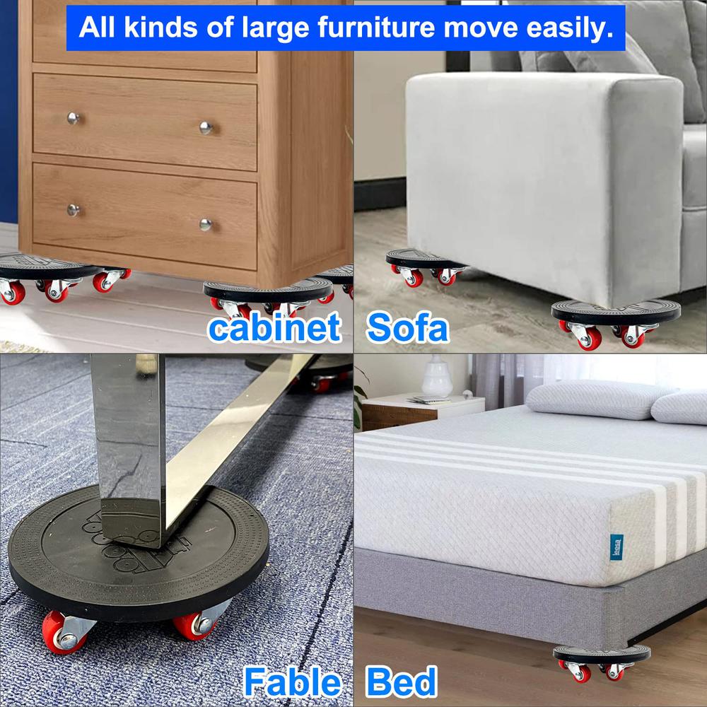 Set 5 dispozitive transport mobilier, 6 roti, capacitate 400 kg, negru ...