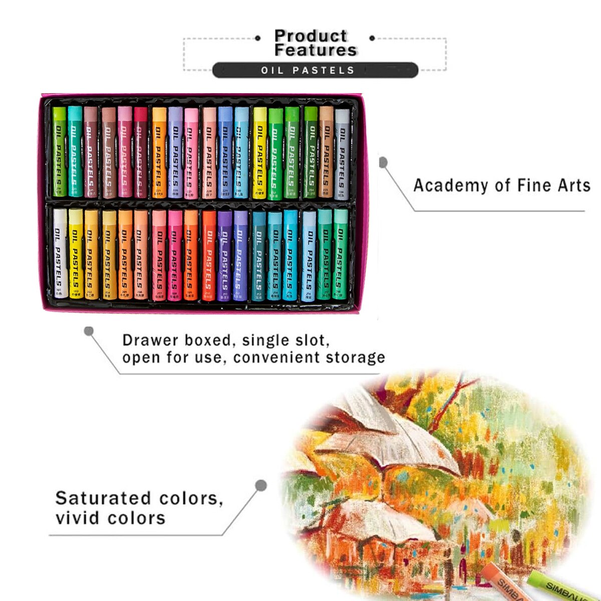 Set de pasteluri cu ulei, 36 de culori, Creioane colorate, Multicolor ...