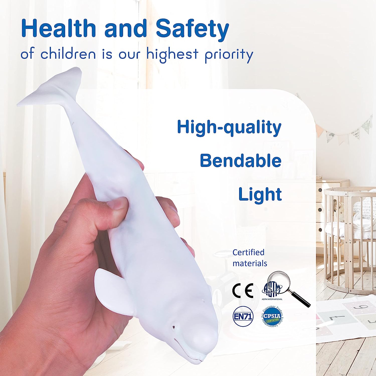 Figurina Balena Alba pictata manual, Beluga jucarie moale si flexibila ...