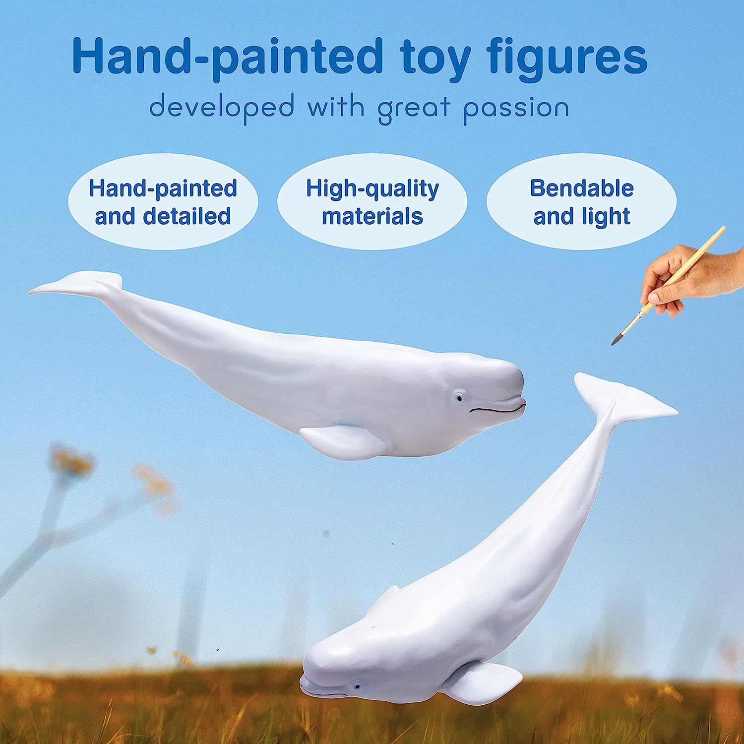 Figurina Balena Alba pictata manual, Beluga jucarie moale si flexibila ...