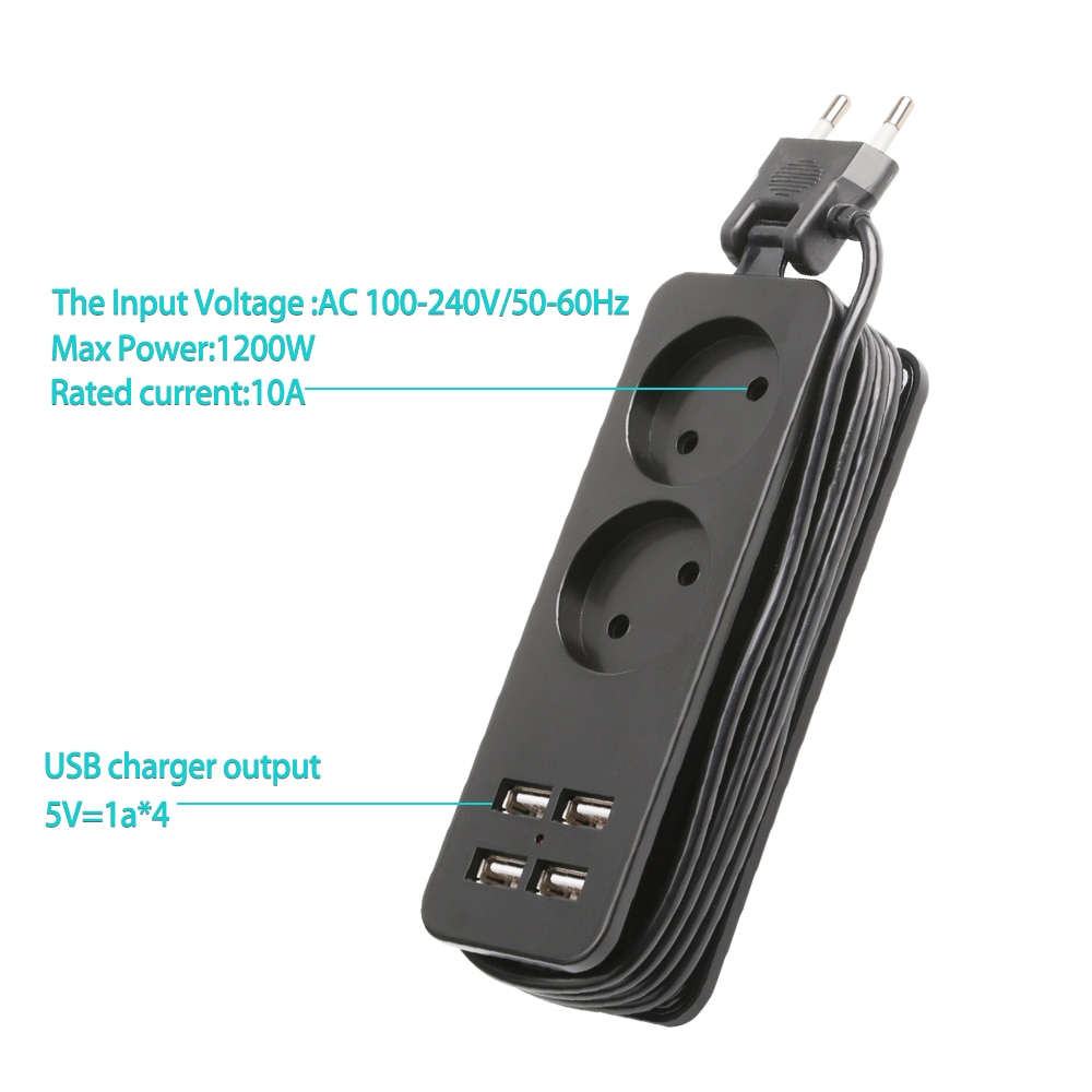 Prelungitor 2 prize, 4 incarcator USB, Ledera, Hub de birou, negru ...