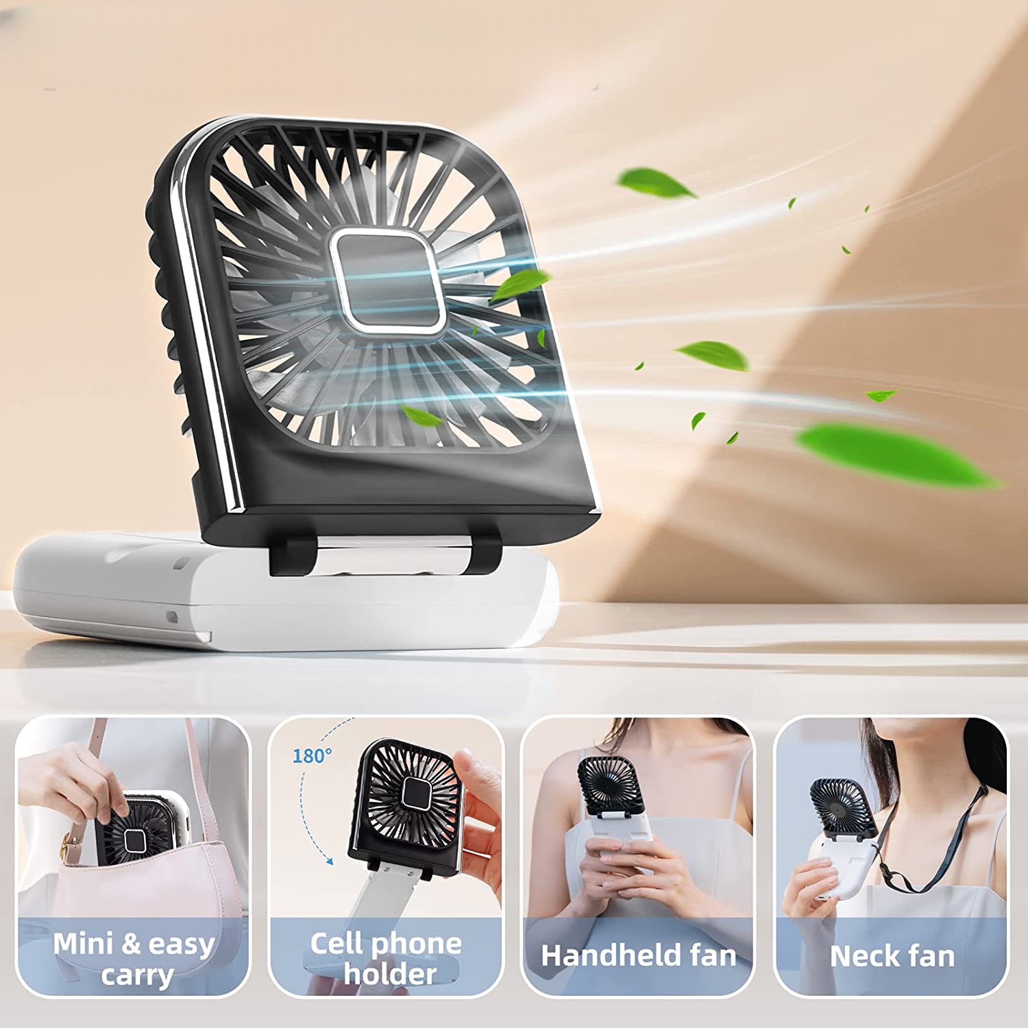 Ventilator de mana, pliabil la 180 de grade, suport birou si telefon, 4 ...