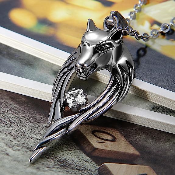 Lant model protector fashion, pandantiv cap de lup cu cristal, unisex ...