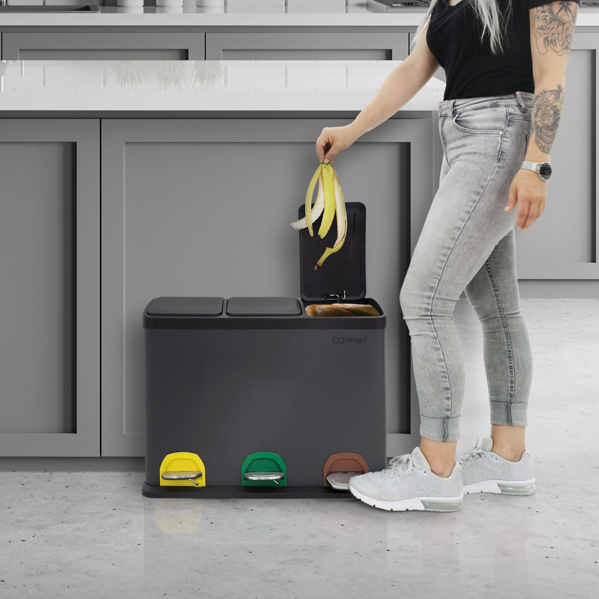 Cos de gunoi, ML-Design, antracit, otel, 59 x 47 x 35 cm, robust si ...