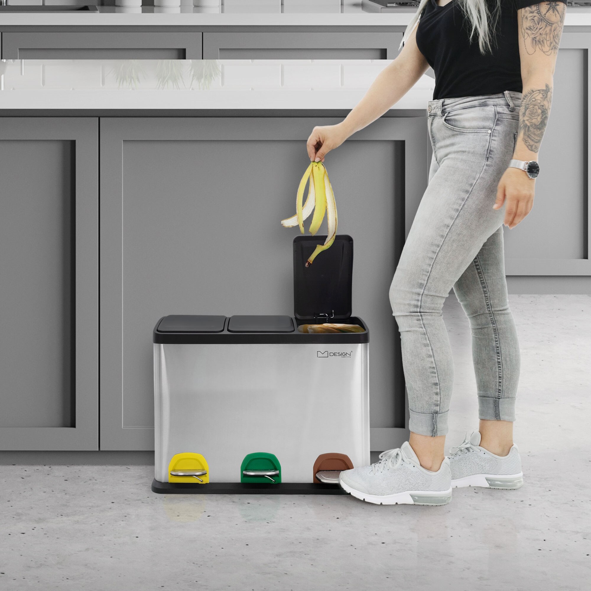 Cos de gunoi, ML-Design, gri, otel, 46 x 40 x 30 cm, robust si durabil ...