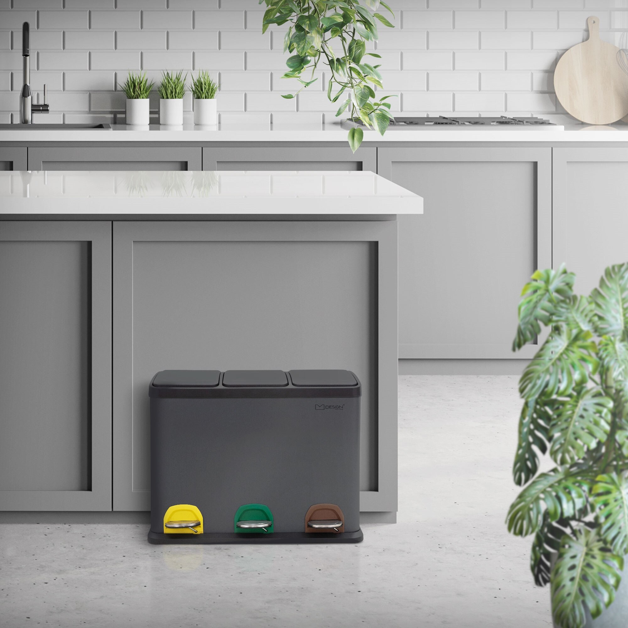 Cos de gunoi, ML-Design, antracit, otel, 59 x 47 x 35 cm, robust si ...