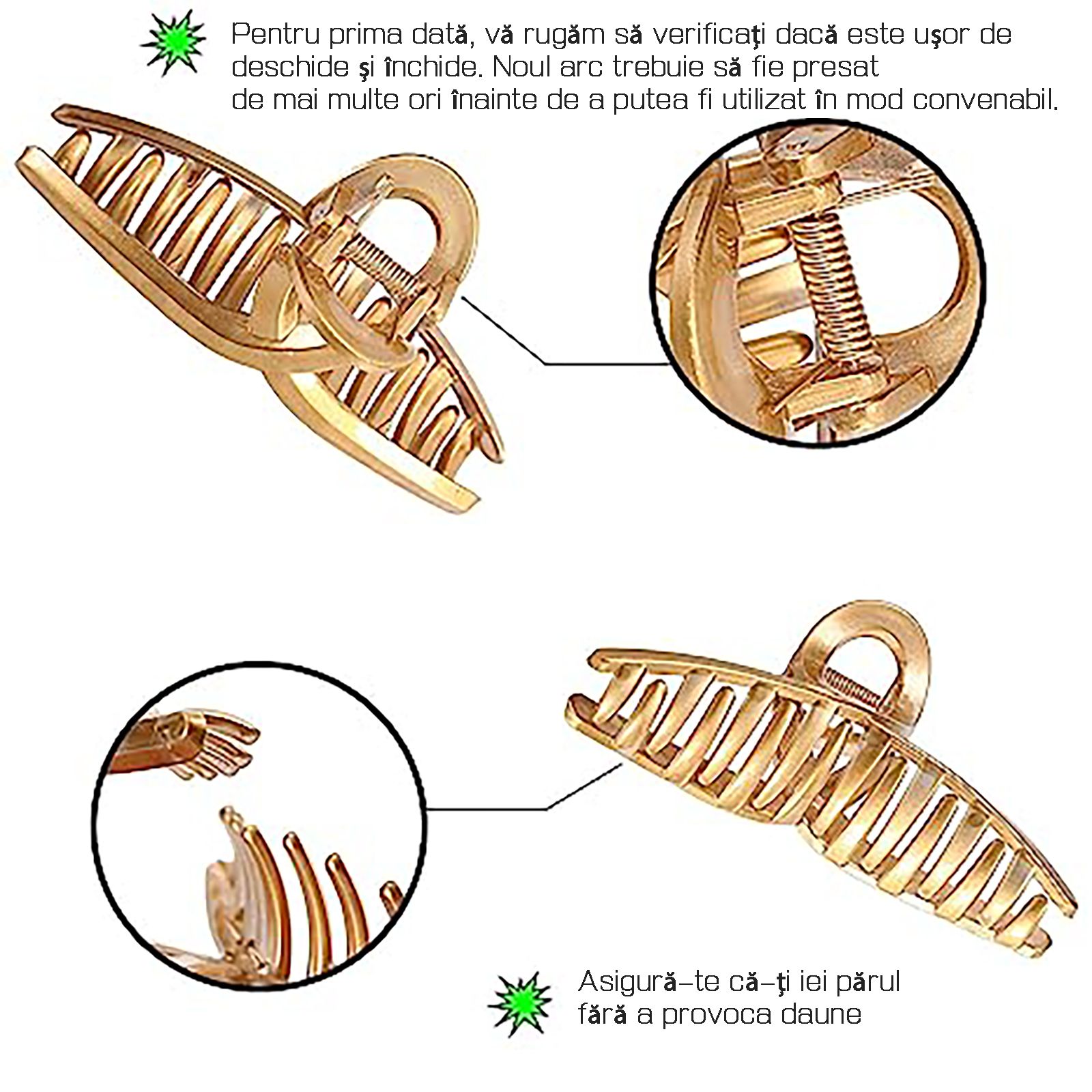 Set 3 agrafe decorative si elegante pentru par, POMAMZ, metalice ...