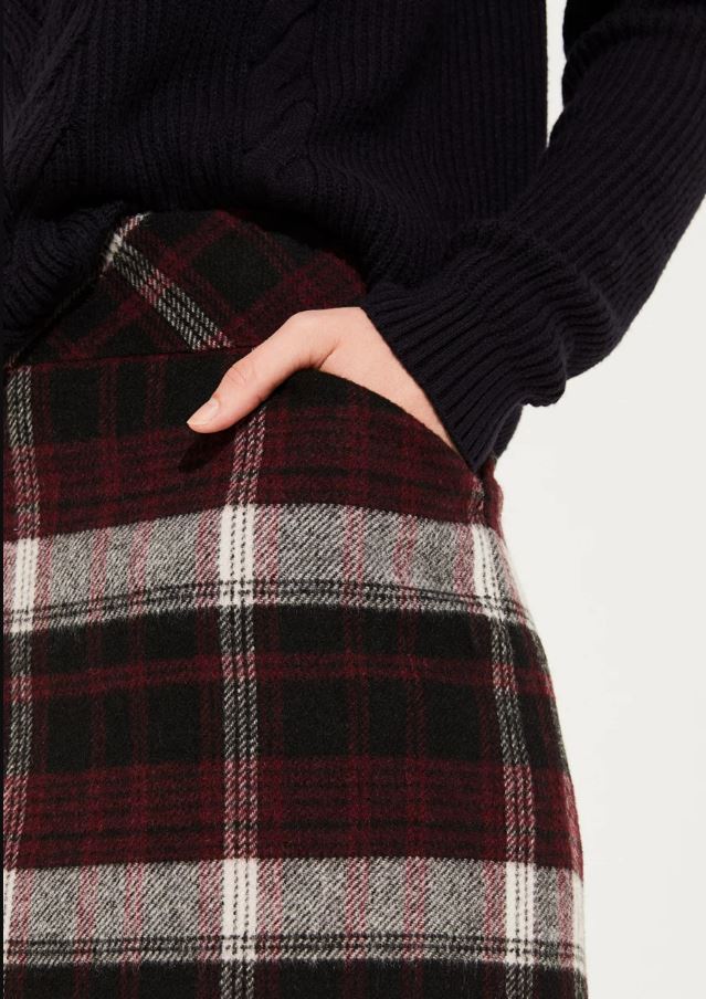 Fusta mini din lana cu print tartan, buzunare si fermoar la spate ...