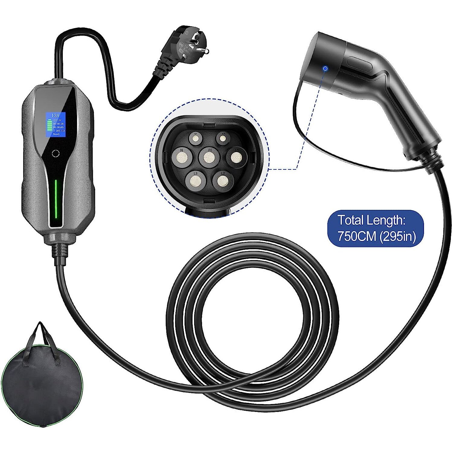 Incarcator portabil EV pentru masina electrica, cablu Type 2, 3.6 kW, 6 ...
