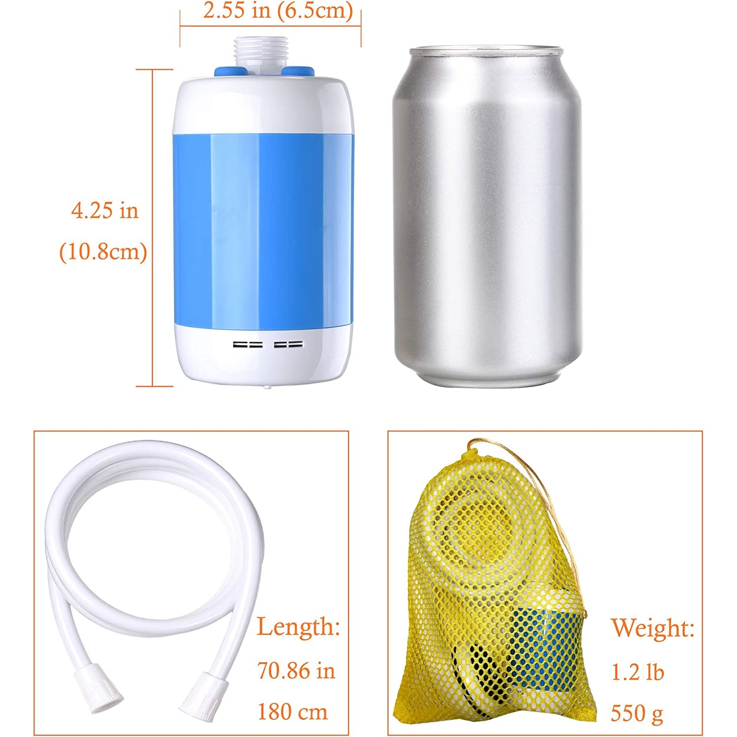 Dus portabil pentru camping, PVC, 180cm, Alb/Albastru - eMAG.ro