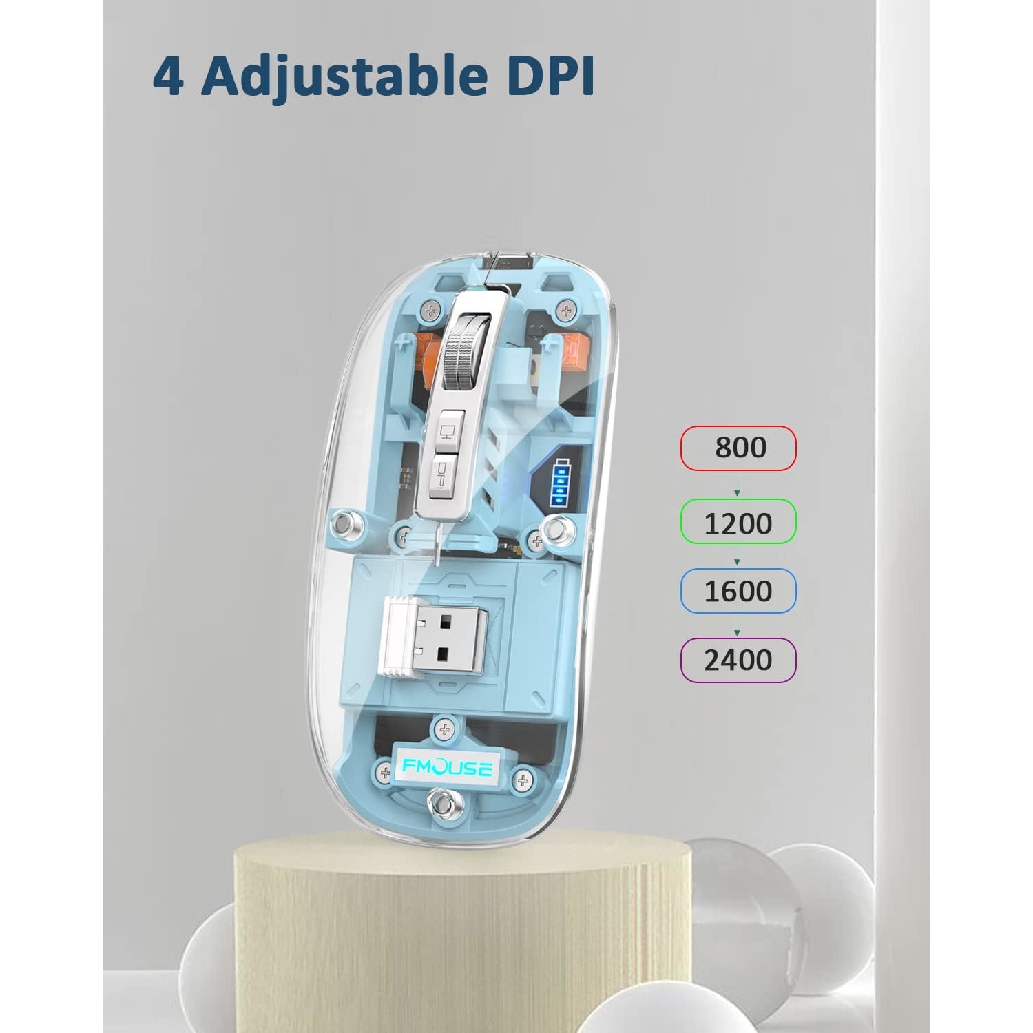 Mouse fara fir, Bluetooth 2.4G, 3 moduri conectare, 4 DPI, Reincarcabil ...