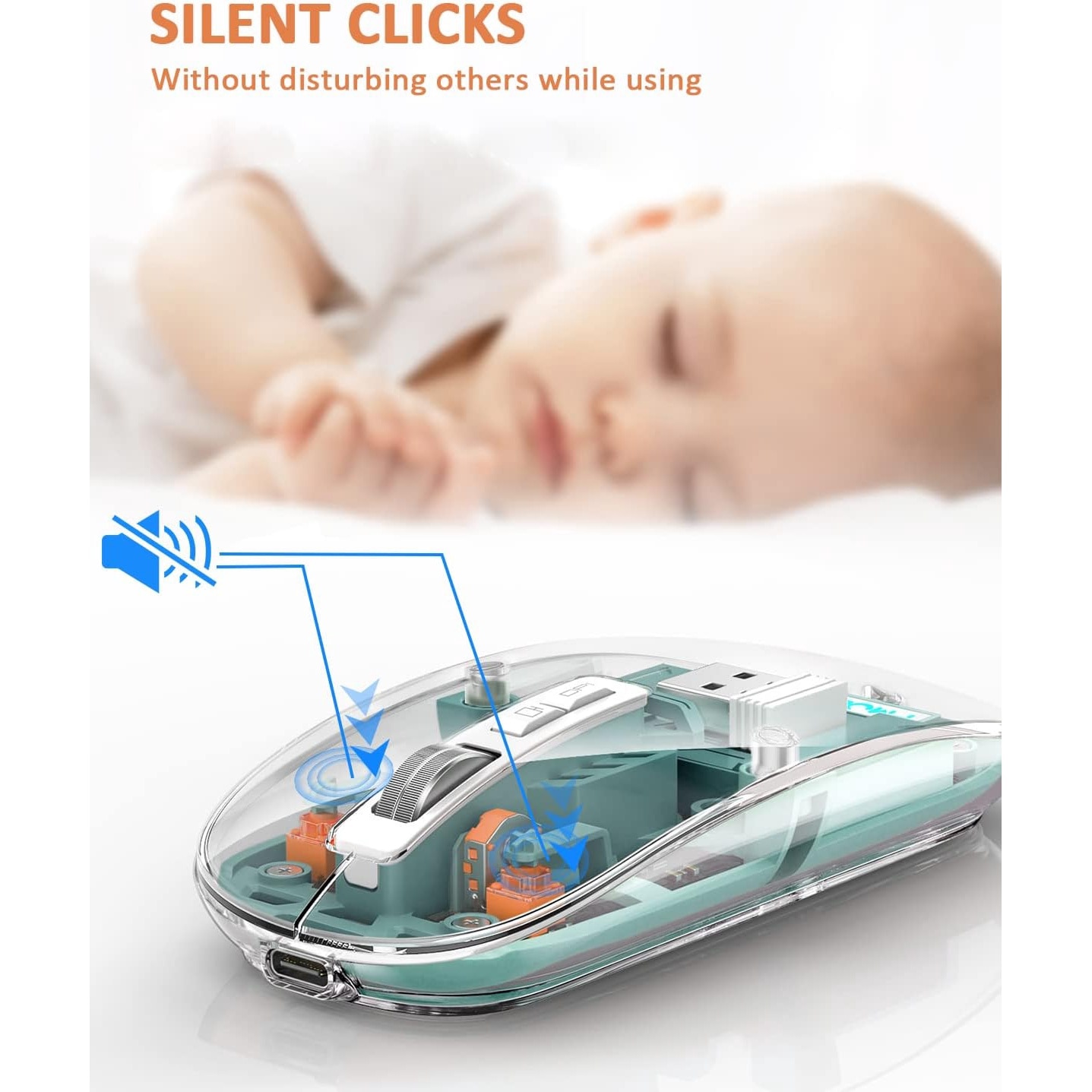 Безжична мишка, 3 режима на свързване, 2400 DPI, RGB подсветка, зелена ...