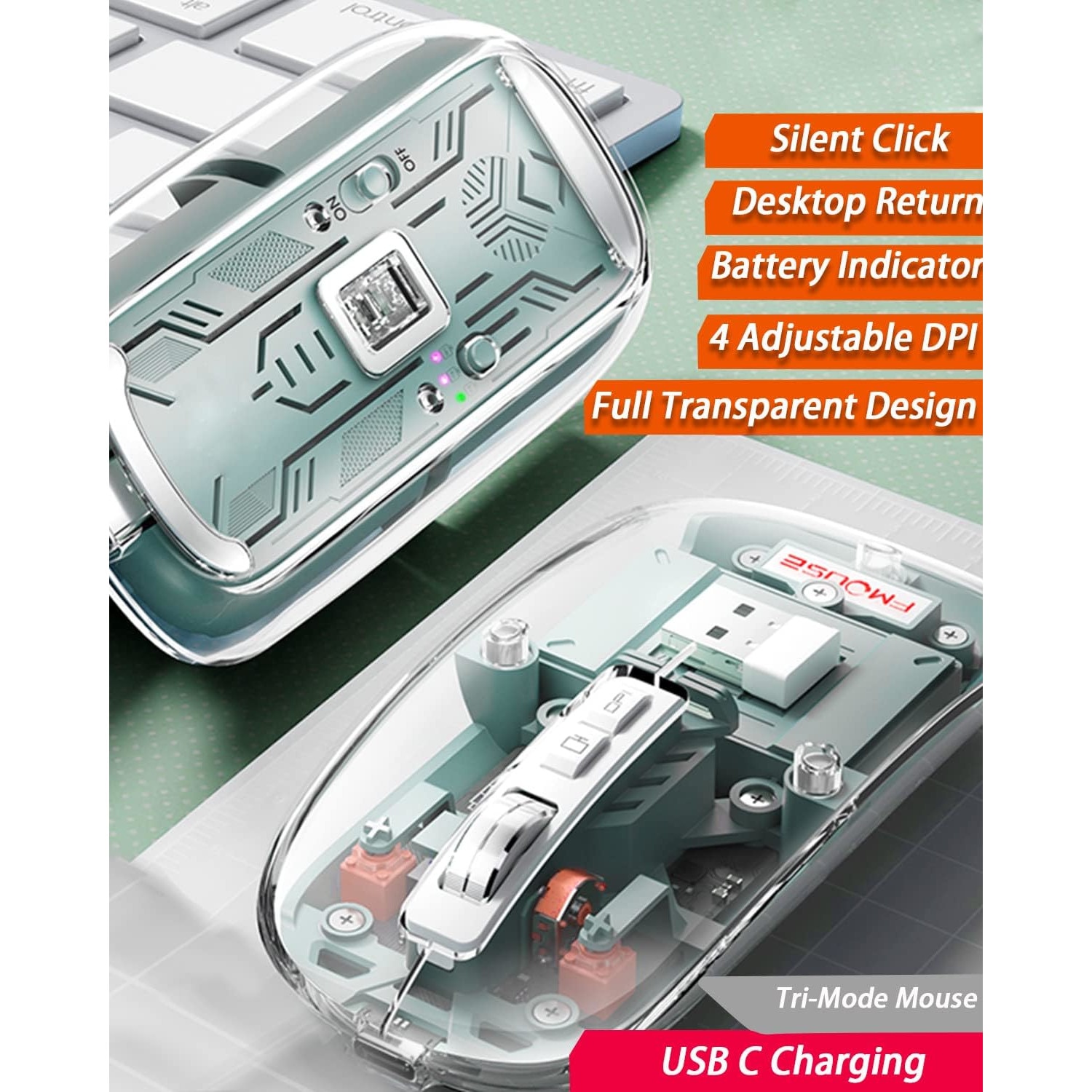 Mouse fara fir, 2,4 GHz, 3 moduri de conectare, 4 nivele DPI reglabile ...