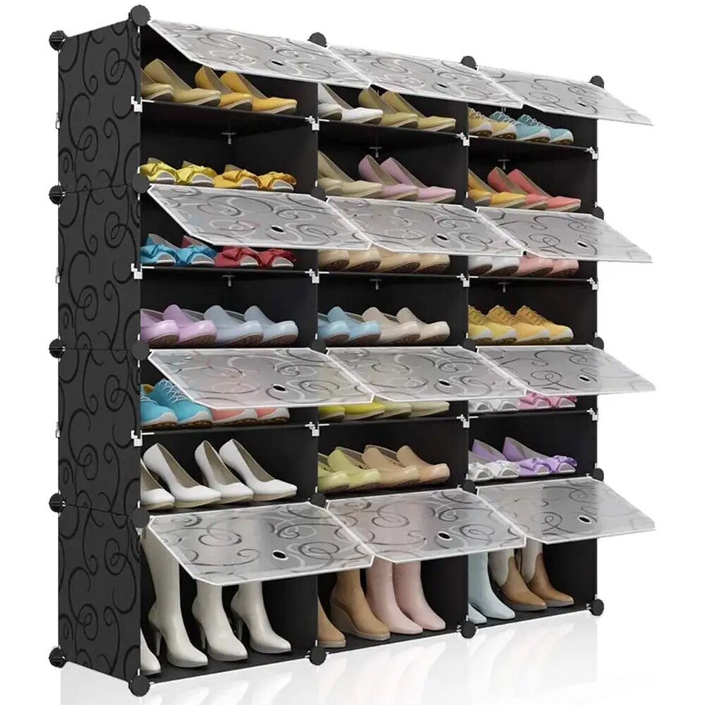 Raft - organizator modular cu 12/24 compartimente, 125x32x125 cm, negru ...