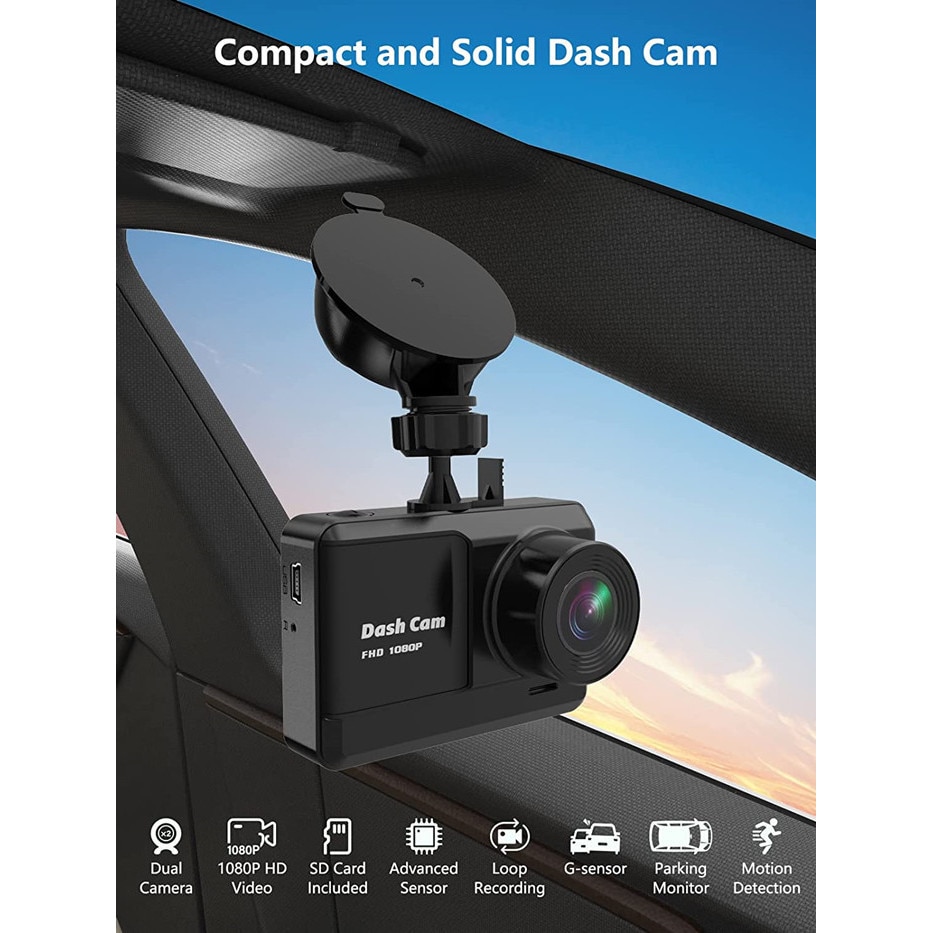 Wirsen® Mini Car Dash Cam, отпред и отзад, 170° широк ъгъл, Mini Dash ...