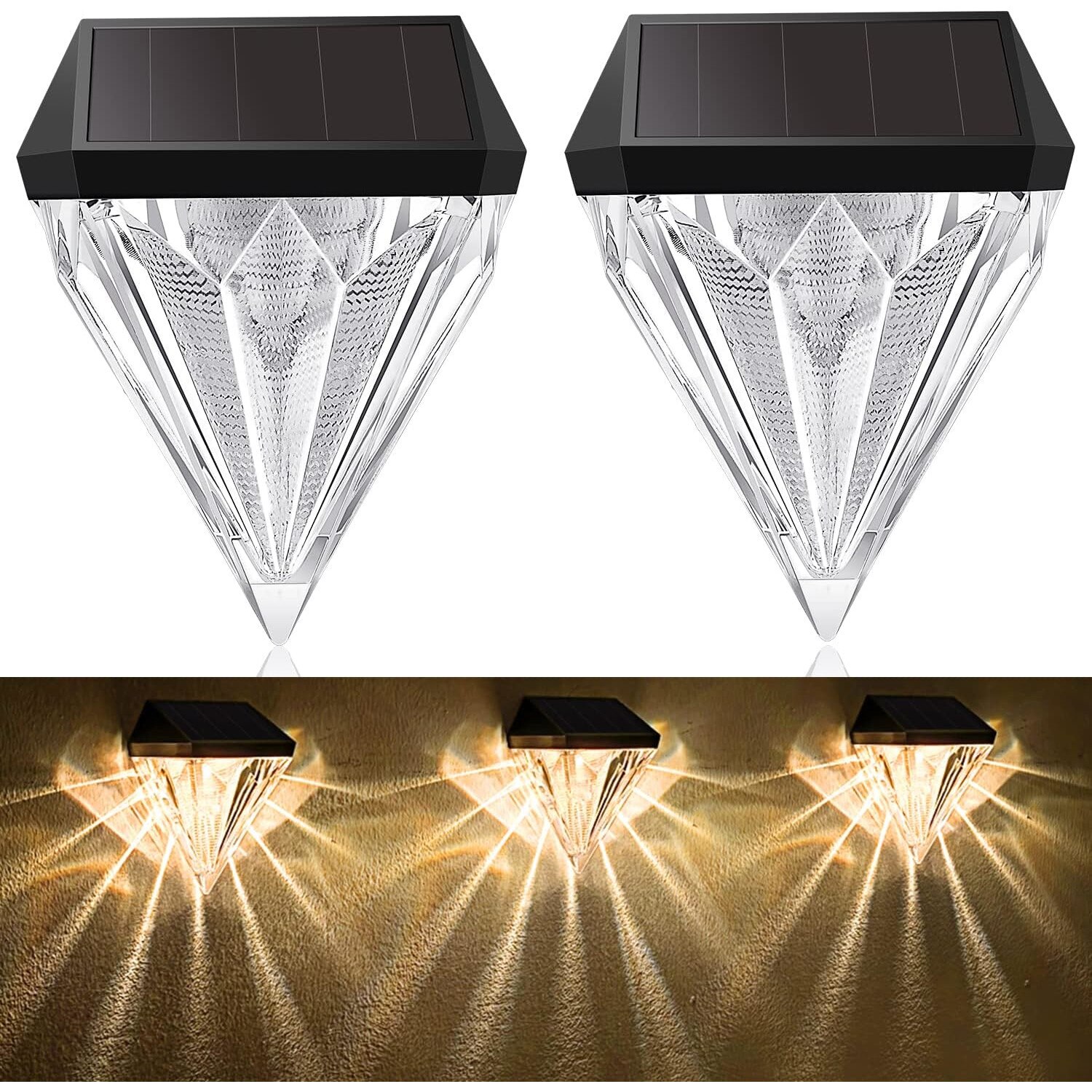 Set 2 lampi solare pentru gradina, ABS, IP65, Negru/Transparent - eMAG.ro
