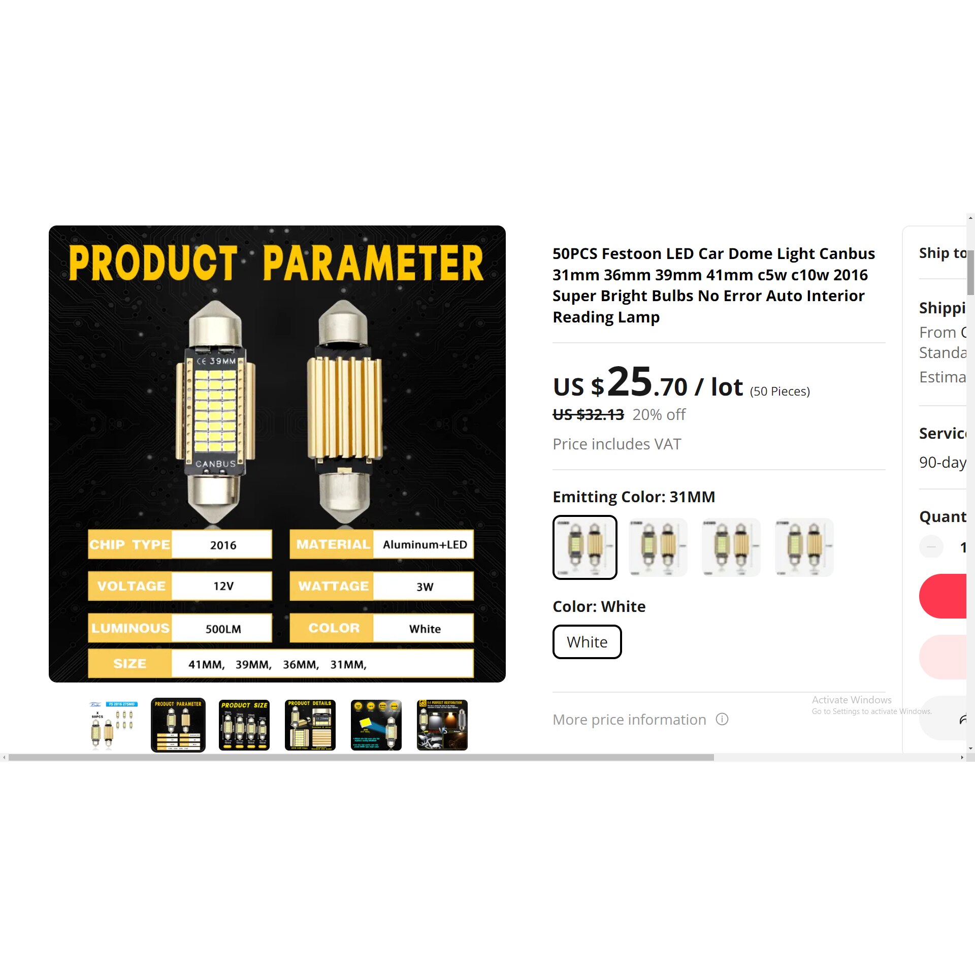 Set 2 Becuri LED Auto c5w Sofit 39mm Canbus pentru Plafoniera ...