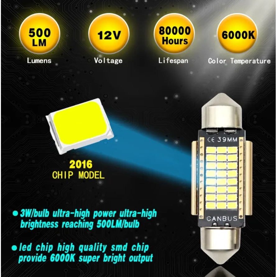 Set 2 Becuri LED Auto c5w Sofit 39mm Canbus pentru Plafoniera ...